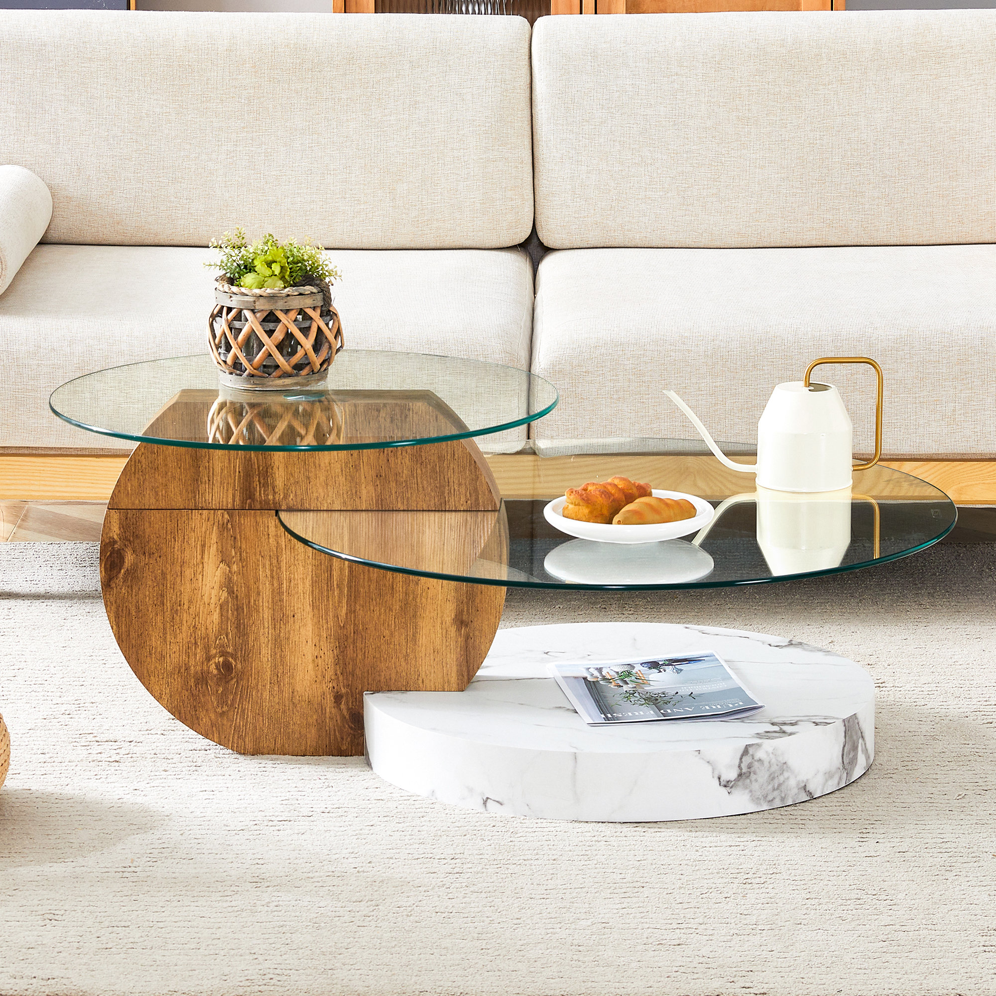 Double round glass coffee table store